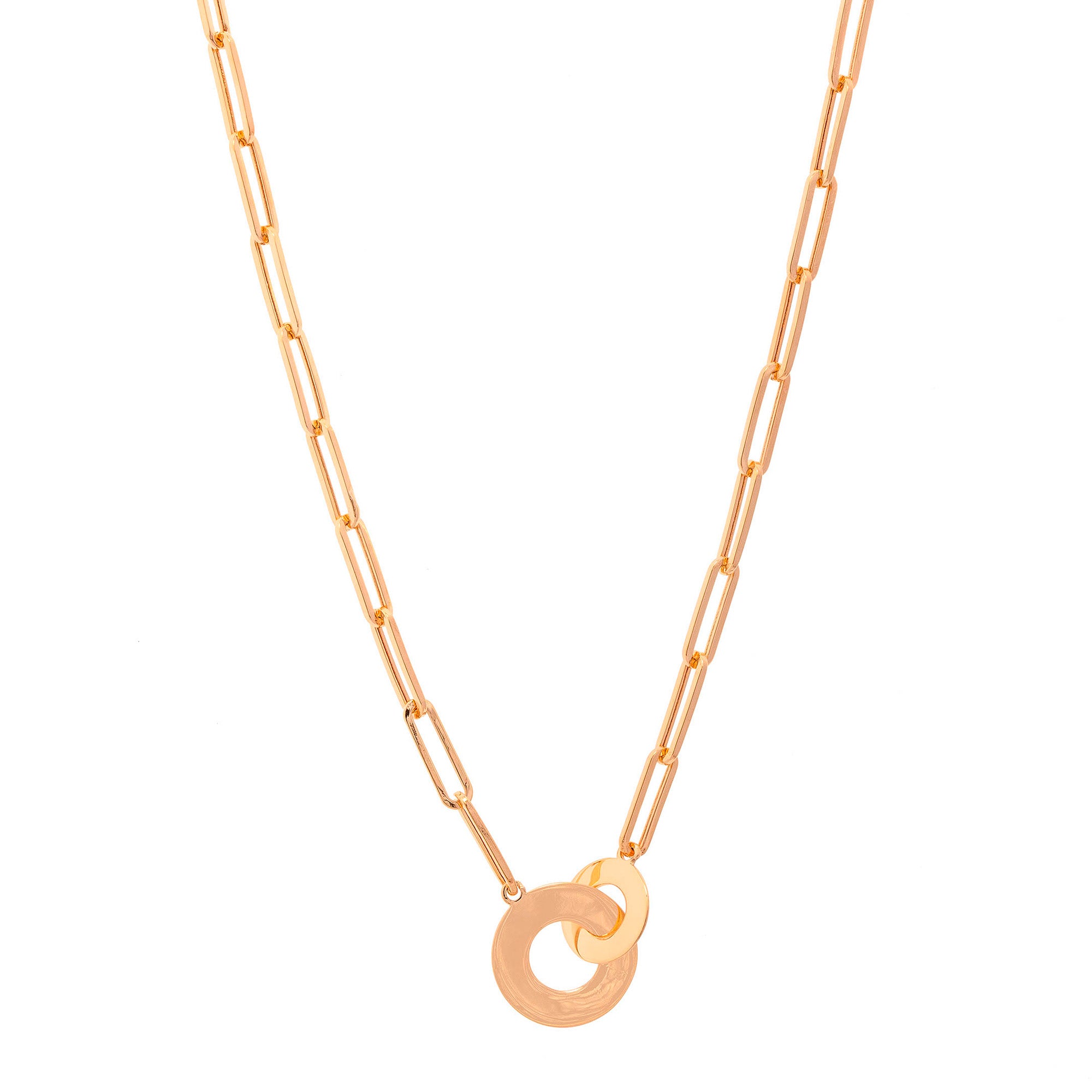 14K Yellow Gold Interlocking Circle Paperclip Chain Necklace