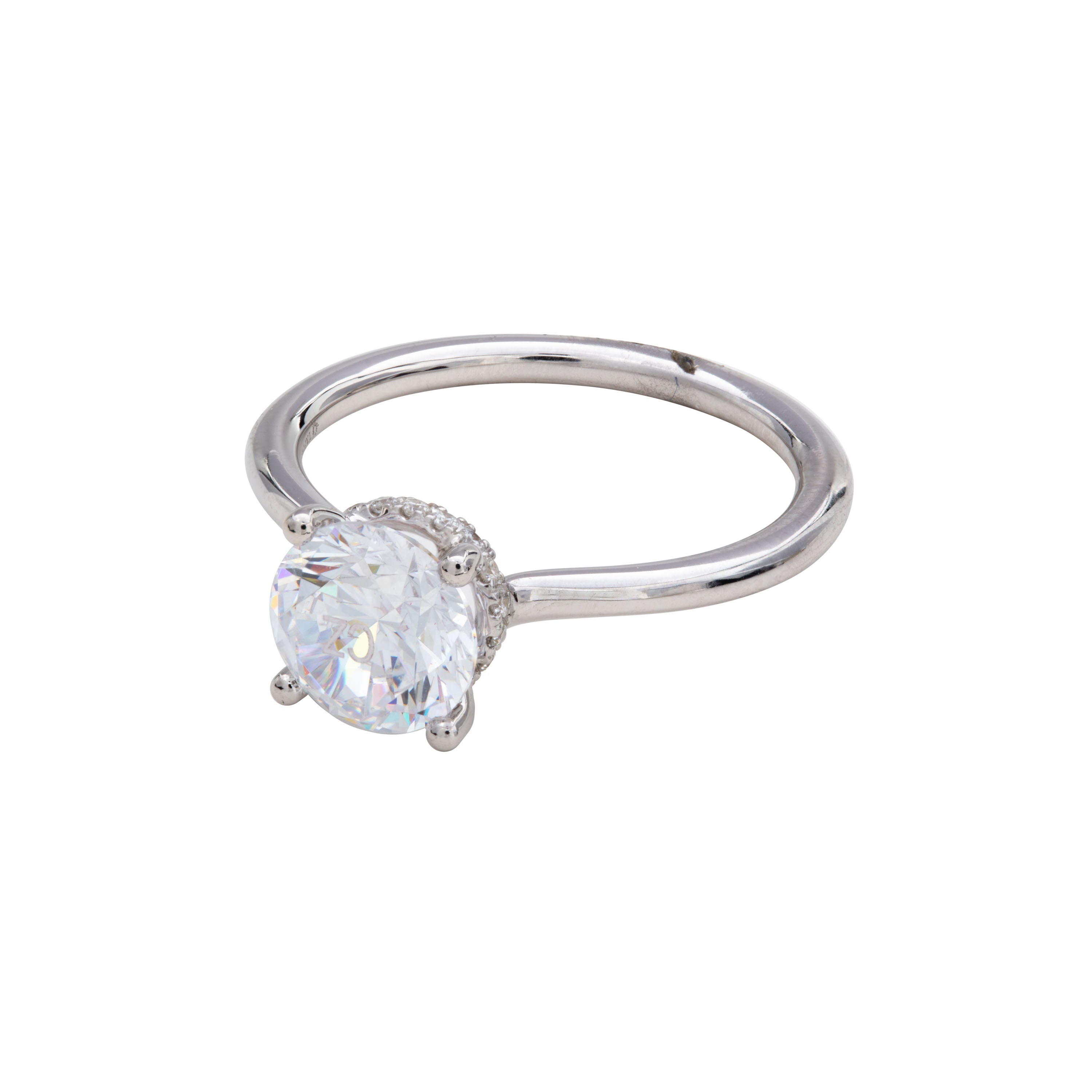 Hidden Halo Solitaire Mounting with Scarf in 14K White Gold