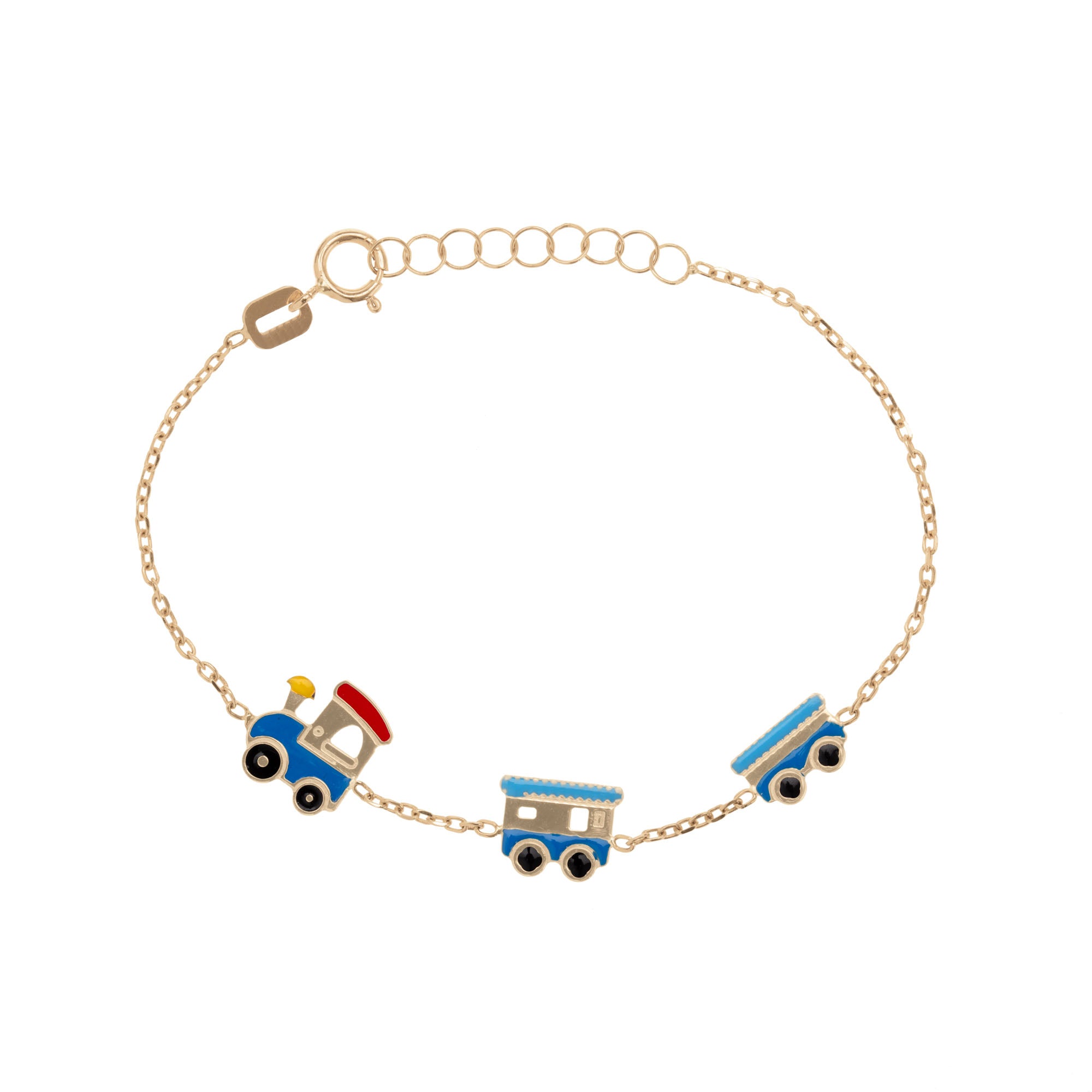Enamel Train Kids Bracelet in 18K Yellow Gold