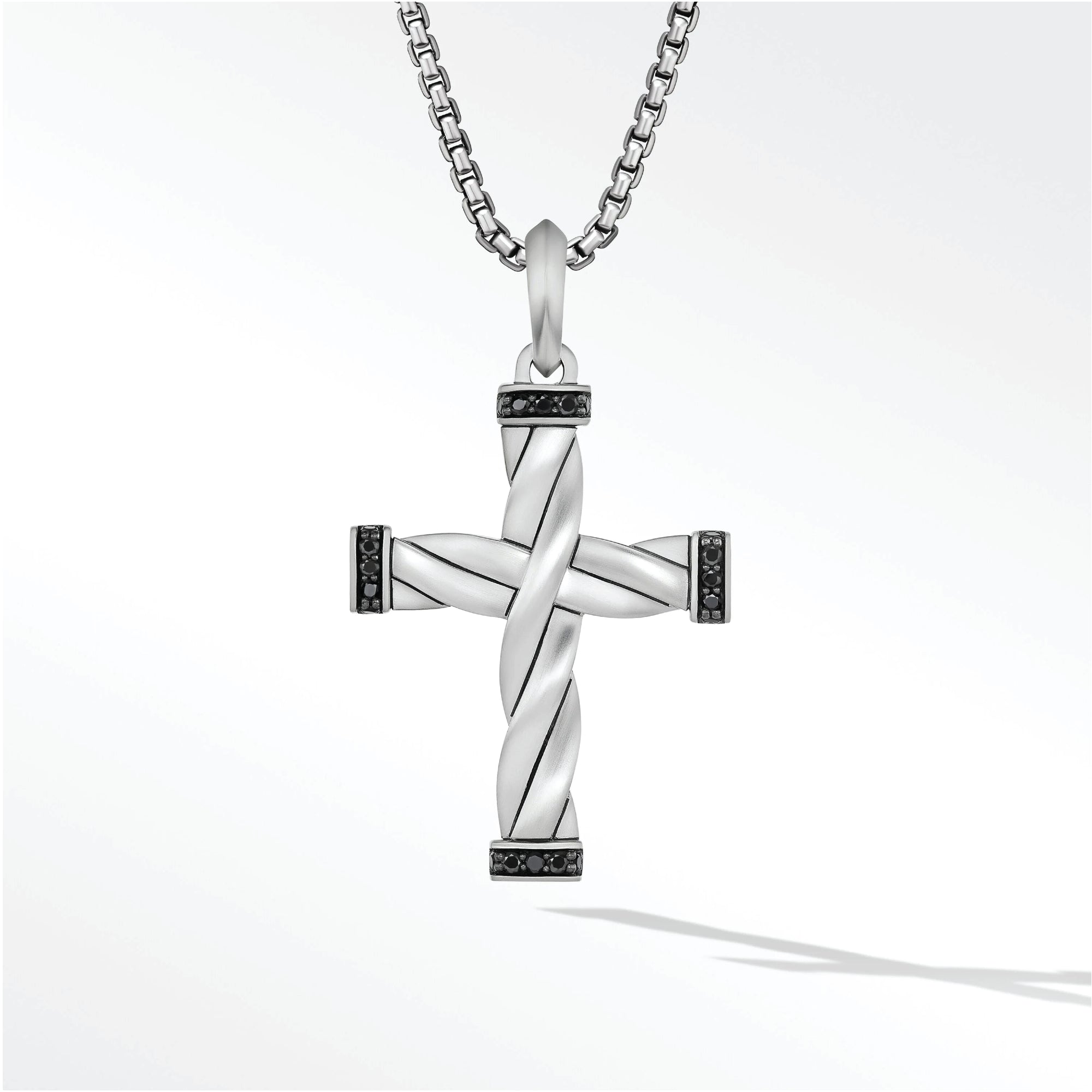 Helios Cross Pendant in Sterling Silver with Pavé Black Diamonds