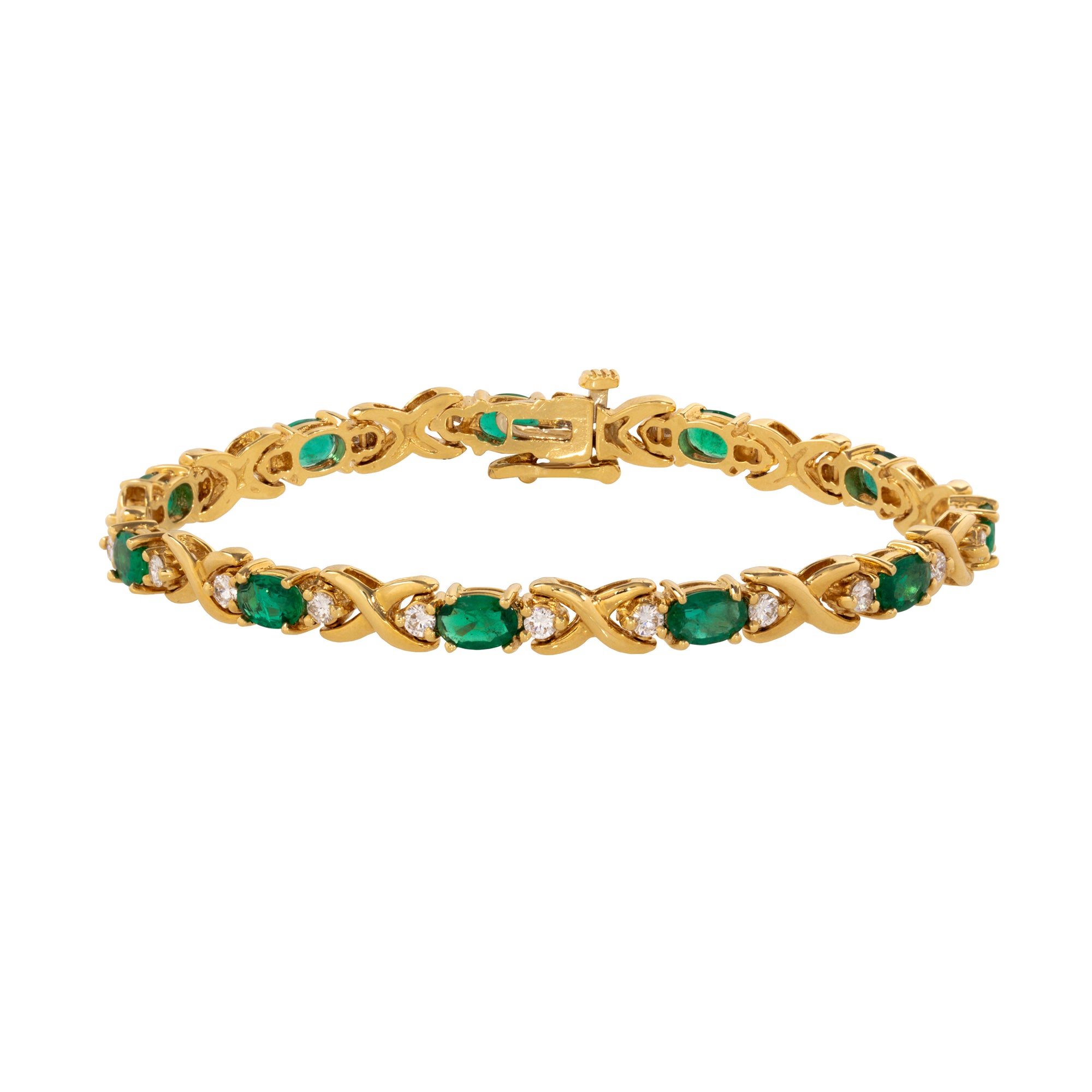 Estate 18K Yellow Gold Emerald and Diamond Bracelet
