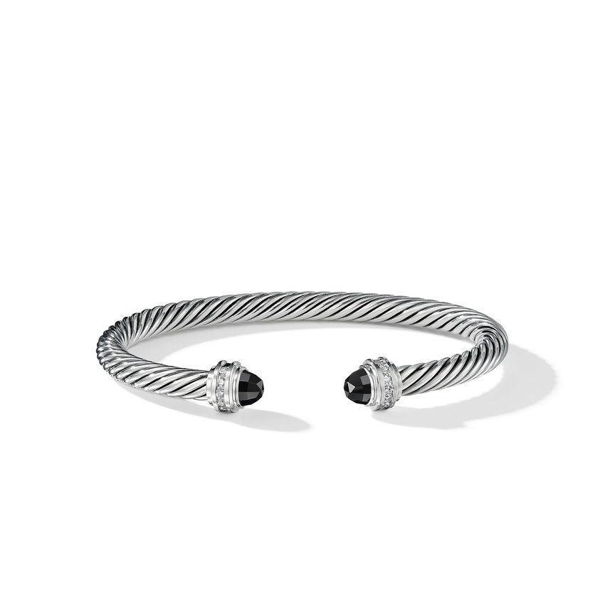 Cable Classics Bracelet in Sterling Silver with Black Onyx and Pavé Di