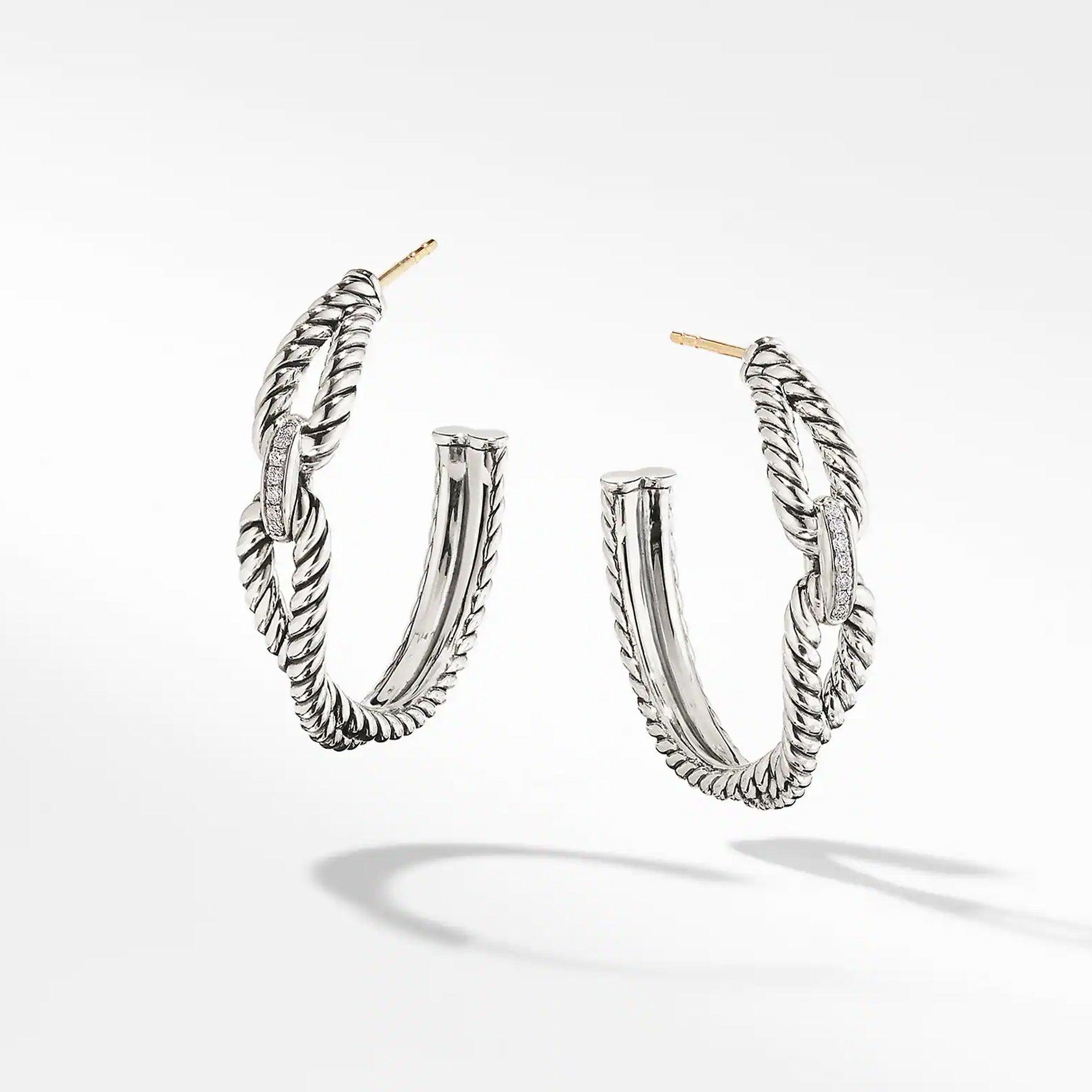 Cable Loop Hoop Earrings with Diamonds