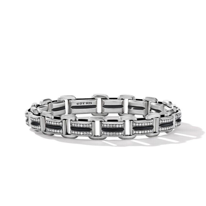 DECO BEVELED LINK BRACELET IN STERLING SILVER WITH PAVÉ DIAMONDS