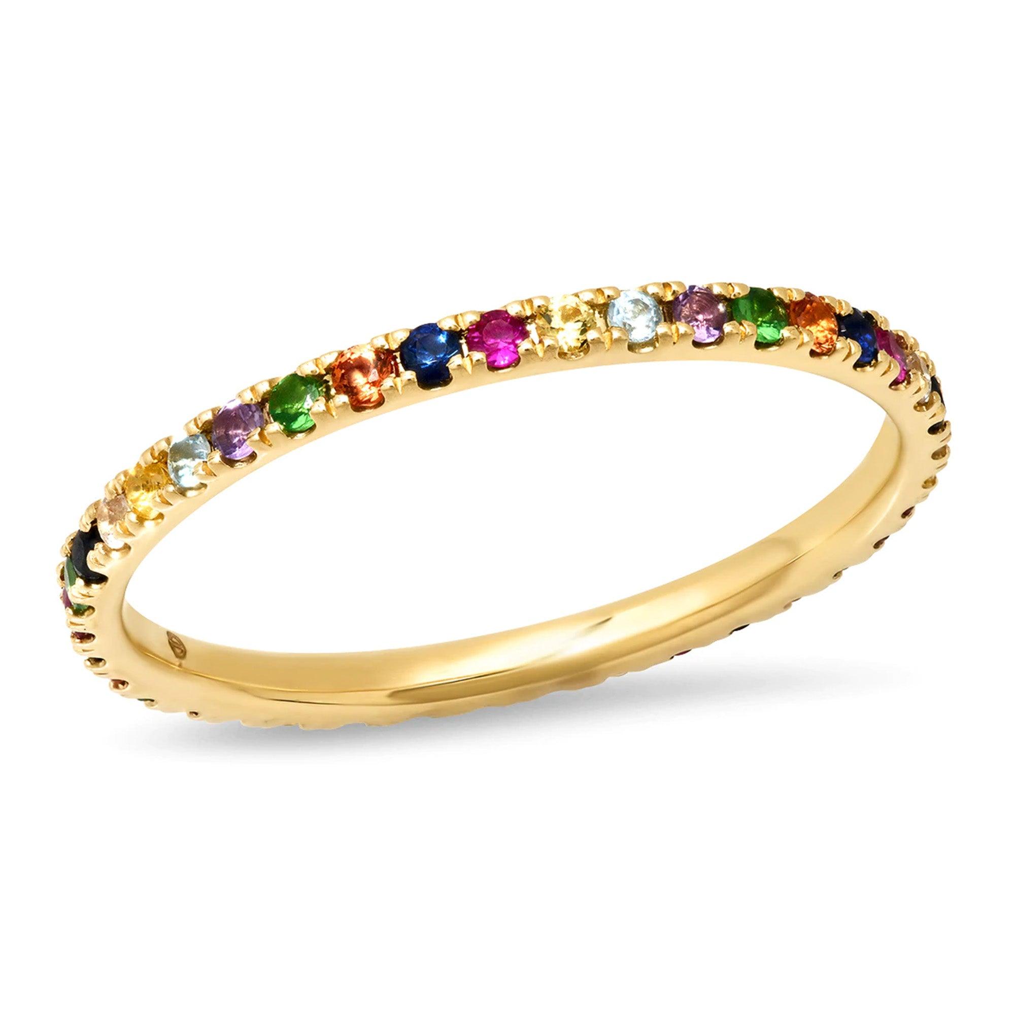 Multi-Colored Eternity Band with Multi Gemstones in 14K Yellow Gold