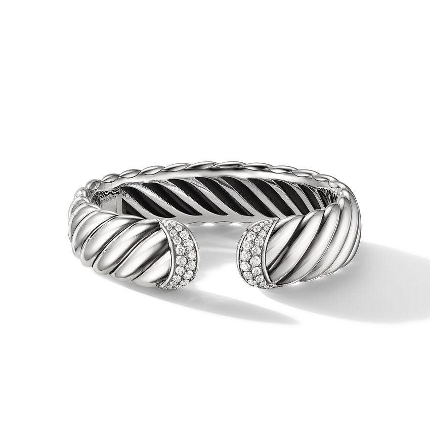 SCULPTED CABLE CUFF BRACELET IN STERLING SILVER WITH PAVE DIAMONDS