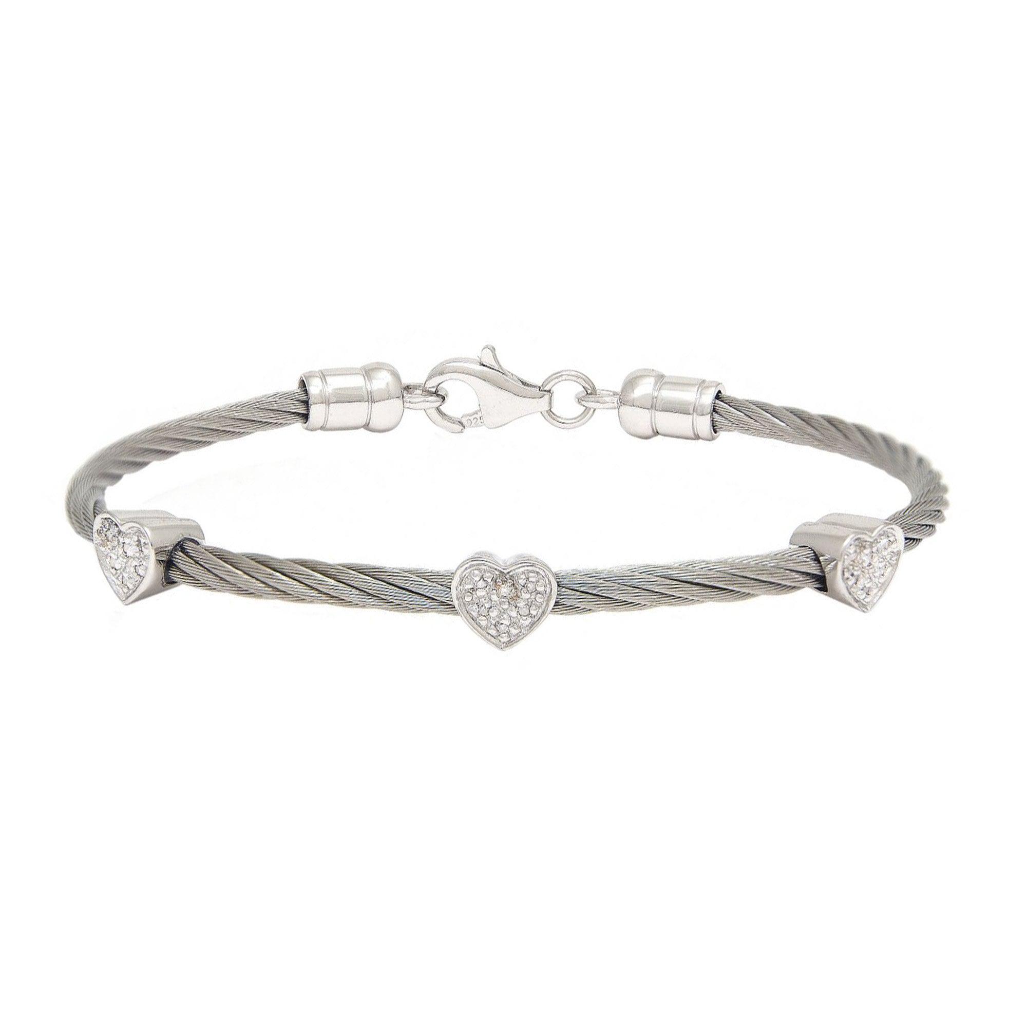 STAINLESS STEEL BRACELET WITH DIAMOND HEARTS