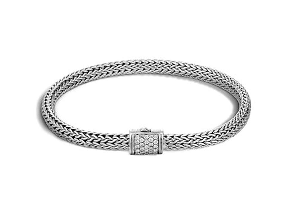 Sterling Silver Woven Chain Diamond Bracelet