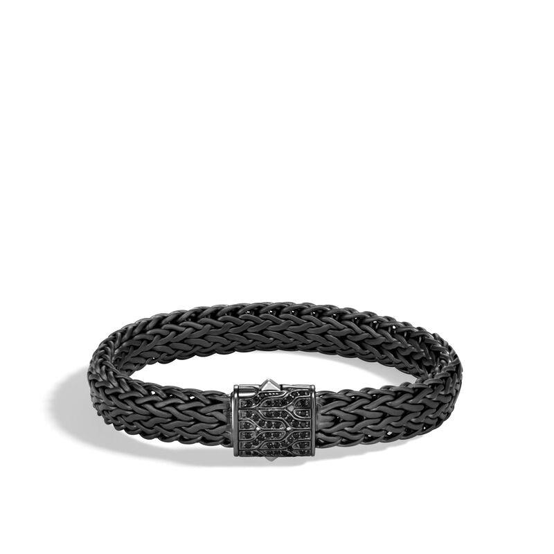 STERLING SILVER MATTE BLACK WOVEN BRACELET WITH SAPPHIRES