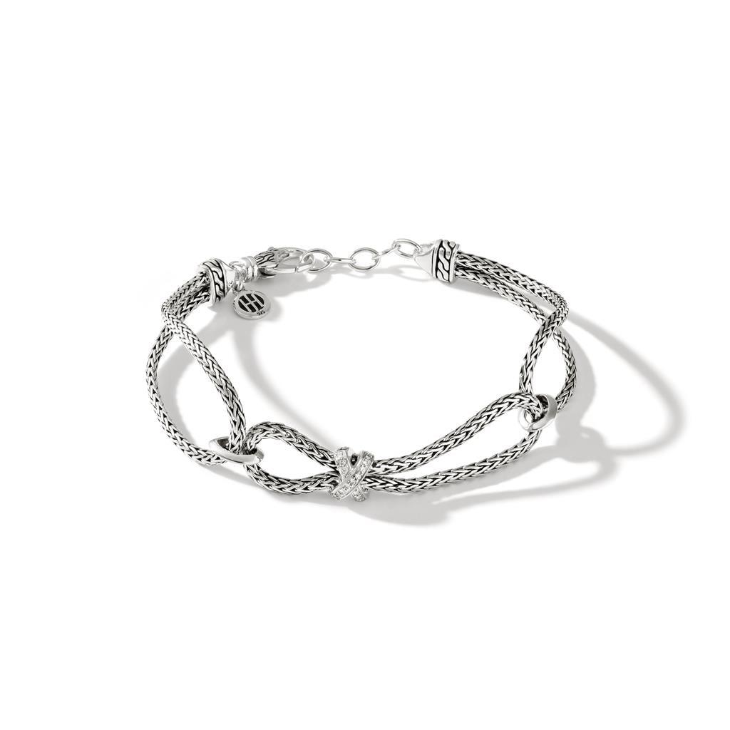 STERLING SILVER MINI CLASSIC CHAIN AND DIAMOND BRACELET