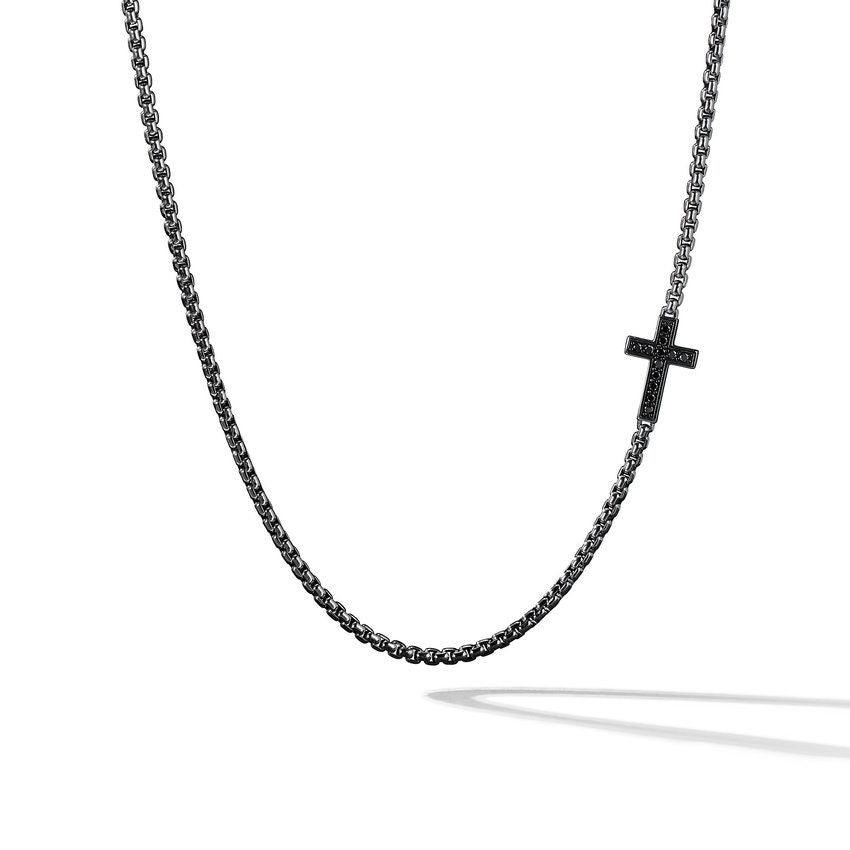 STREAMLINE CROSS STATION NECKLACE WITH PAVE BLACK DIAMONDS